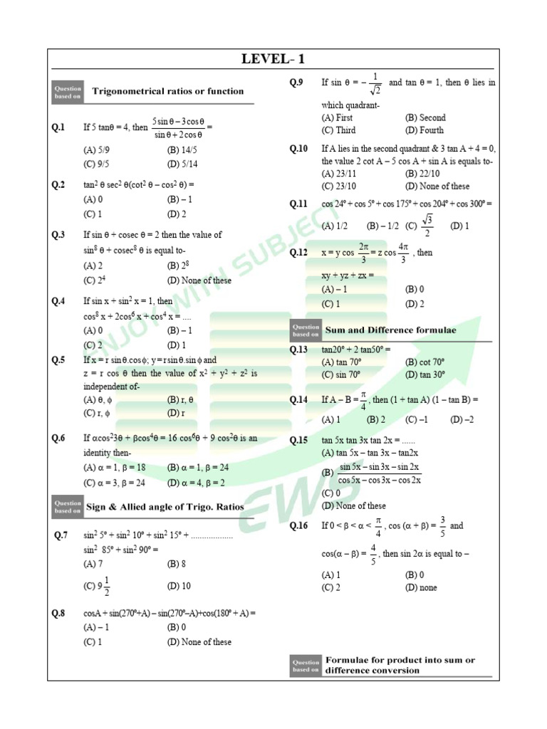 Trigonometry Assignment 1 | PDF | Angle | Rotation