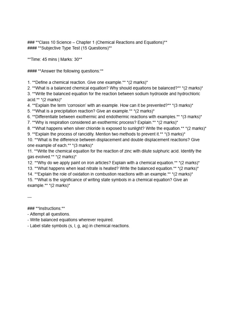 Class 10 Science Chapter 1 MCQ Test | PDF
