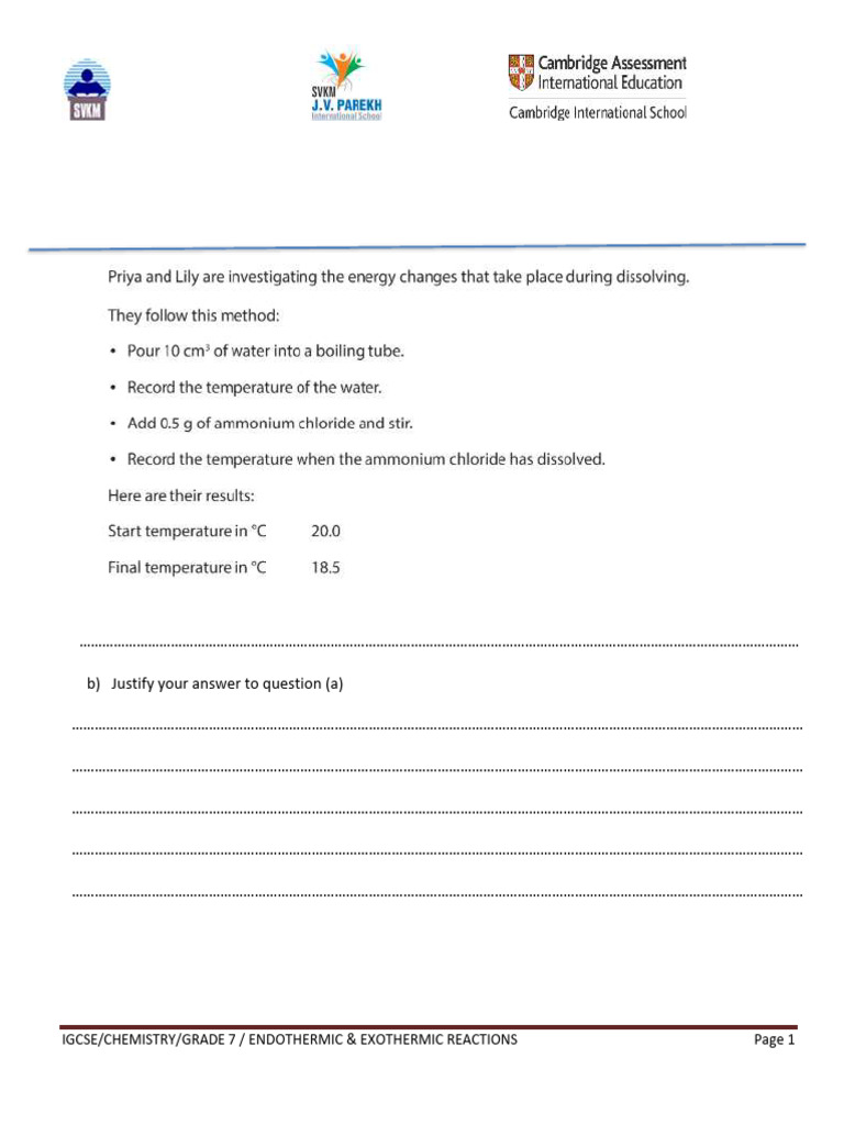 g7 Endothermic & Exothermic Worksheet | PDF | Physical Sciences | Physical Chemistry