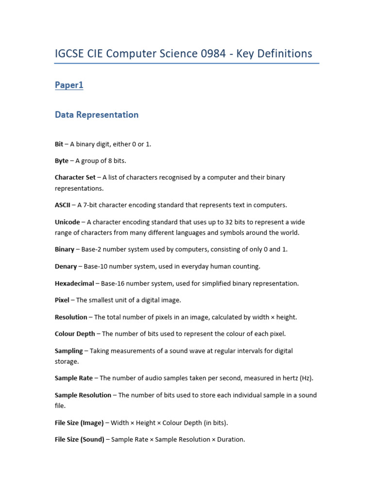 IGCSE CIE Computer Science 0984 Definitions | PDF | Computer Data Storage | Logic Gate