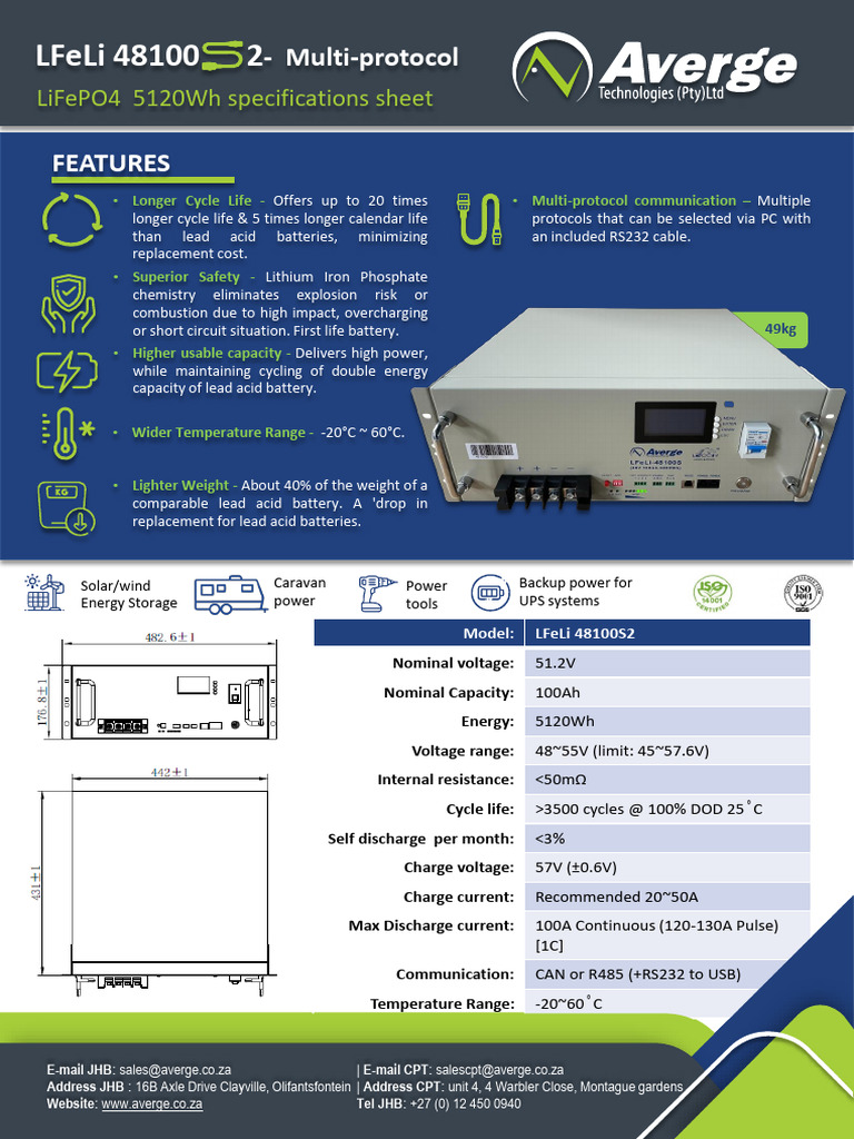 LFeLi 48100S2 Lithium Battery Overview | PDF | Galvanic Cells | Energy ...
