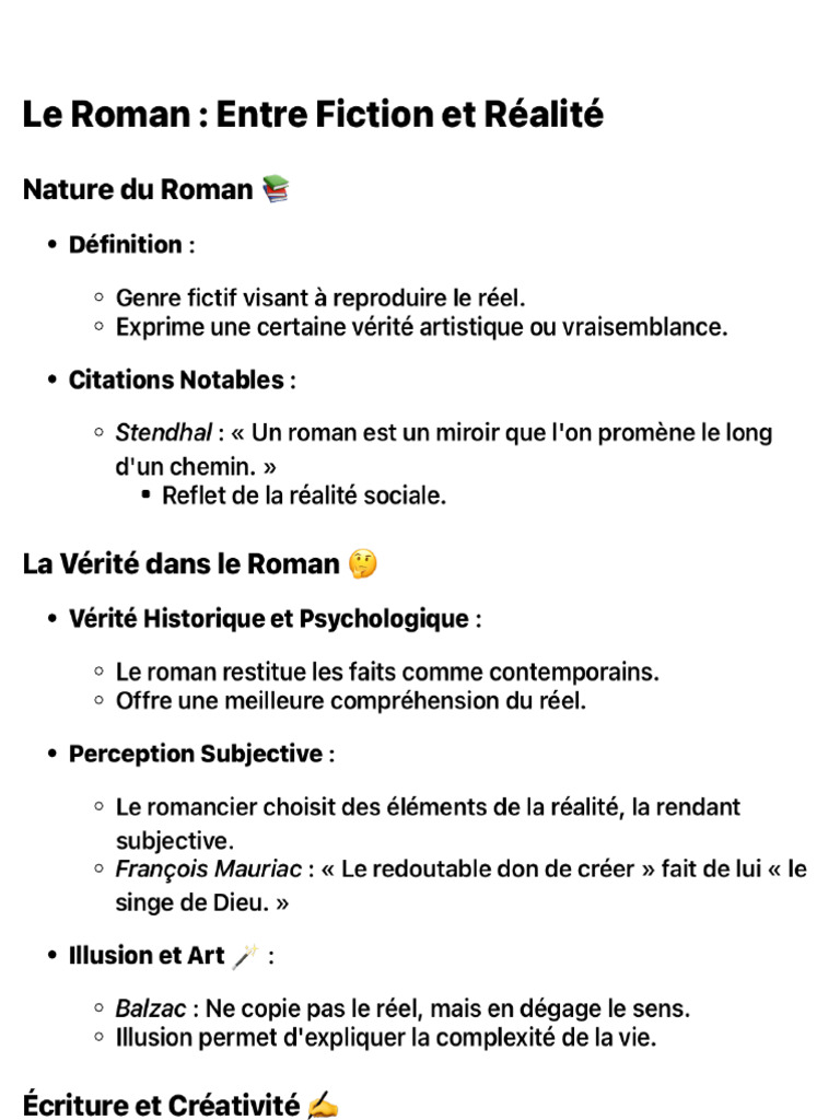 Le Roman: Entre Fiction Et Réalité | PDF