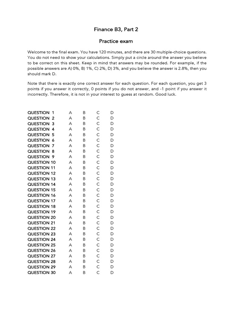 B3 Exam Practice Questions | PDF | Beta (Finance) | Capital Asset ...