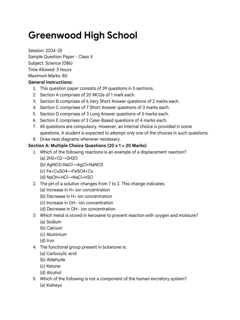 Class X Science Sample Paper 2024-25 | PDF | Digestion | Stomach