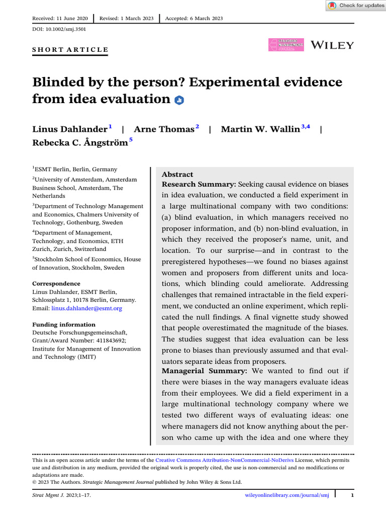 Dahlander, Thomas, Wallin and Ångström (2023) | PDF | Experiment ...