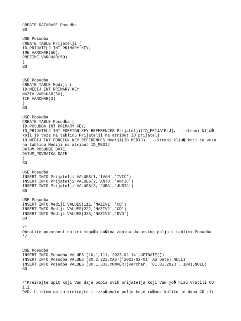 Riješenje Parcijalni Ispit Osnovni SQL | PDF