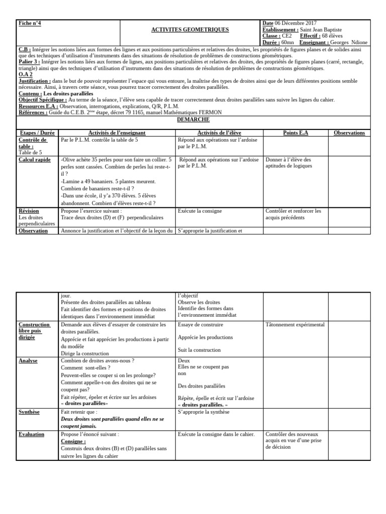 Tracer des droites parallèles en CE2 | PDF | Droite (mathématiques ...