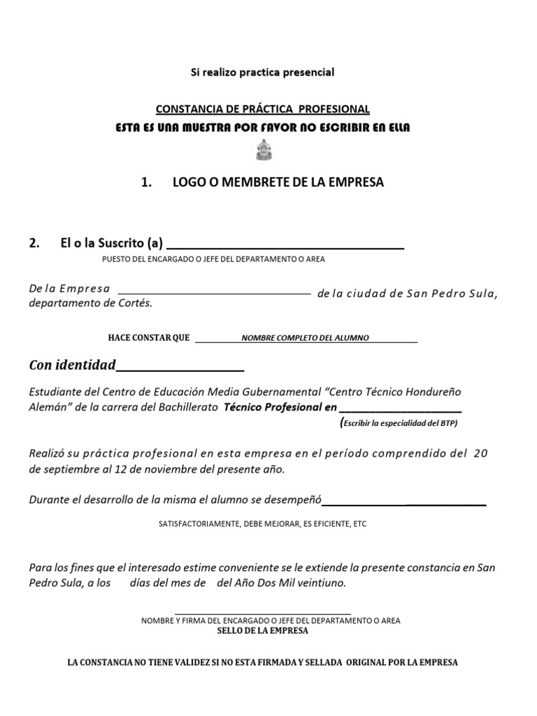 Btp Modelo Constancia Practica 2021 | PDF