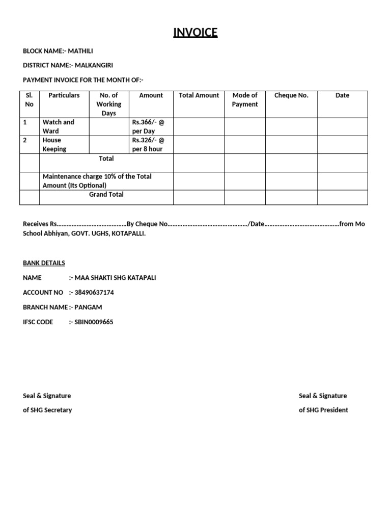 Monthly Payment Invoice for Services | PDF