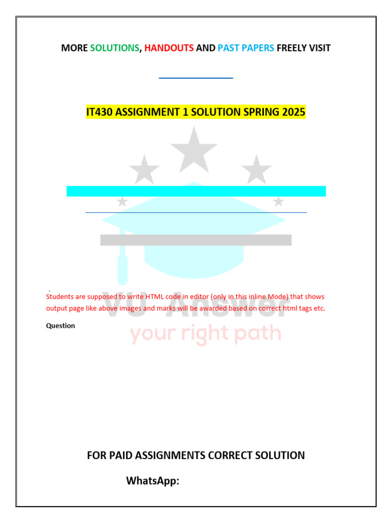 IT430 Assignment 1 Correct Solution Spring 2025 | PDF | Html | Web Development