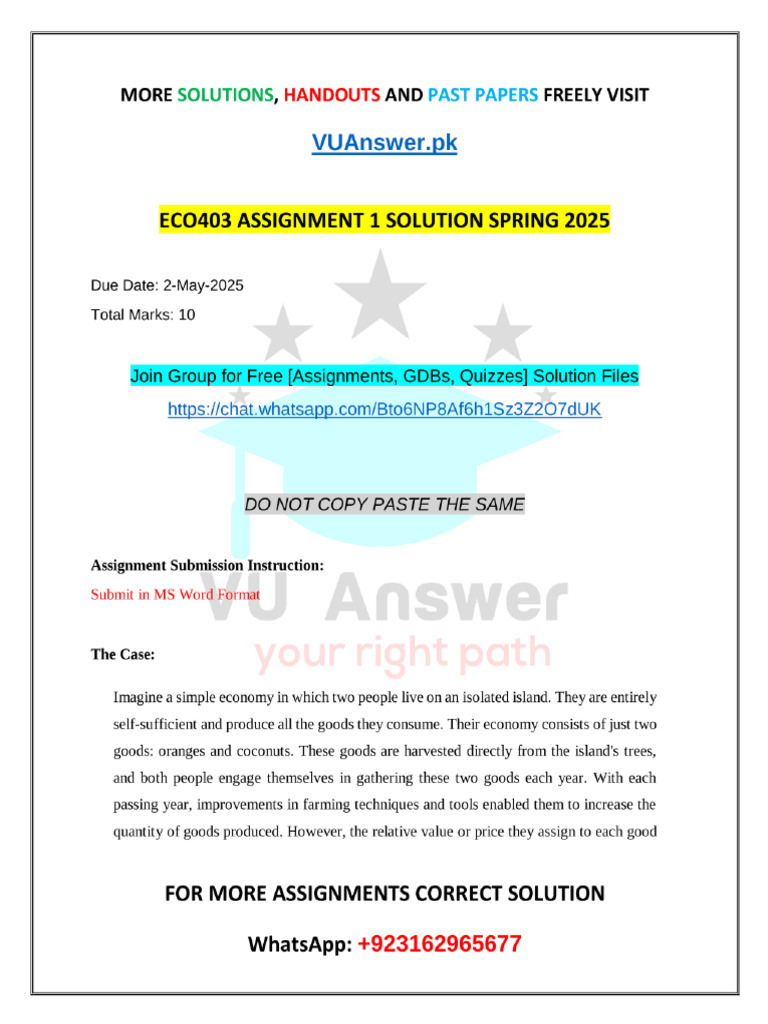 ECO403 Assignment 1 Correct Solution Spring 2025 | PDF