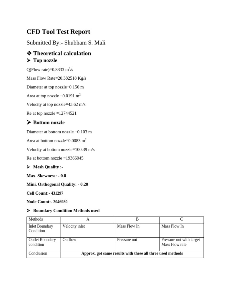 CFD Tool Test Report Summary | PDF