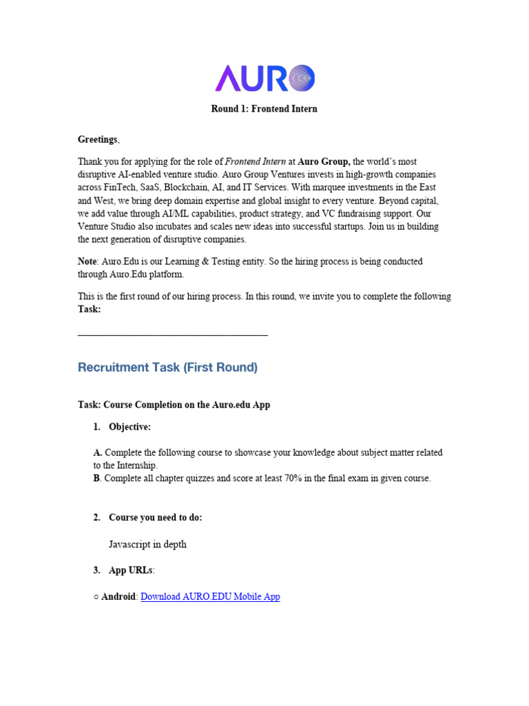 Assignment For Interns Round 1 Frontend | PDF