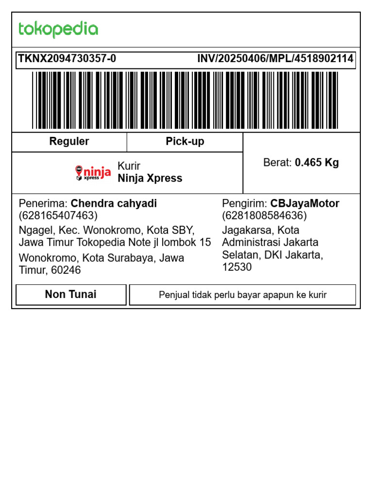 Paket Pengiriman Ninja Xpress ke Surabaya | PDF