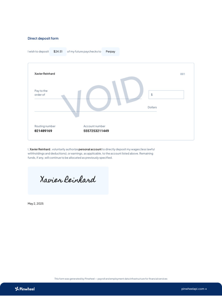 Direct Deposit Authorization Form | PDF