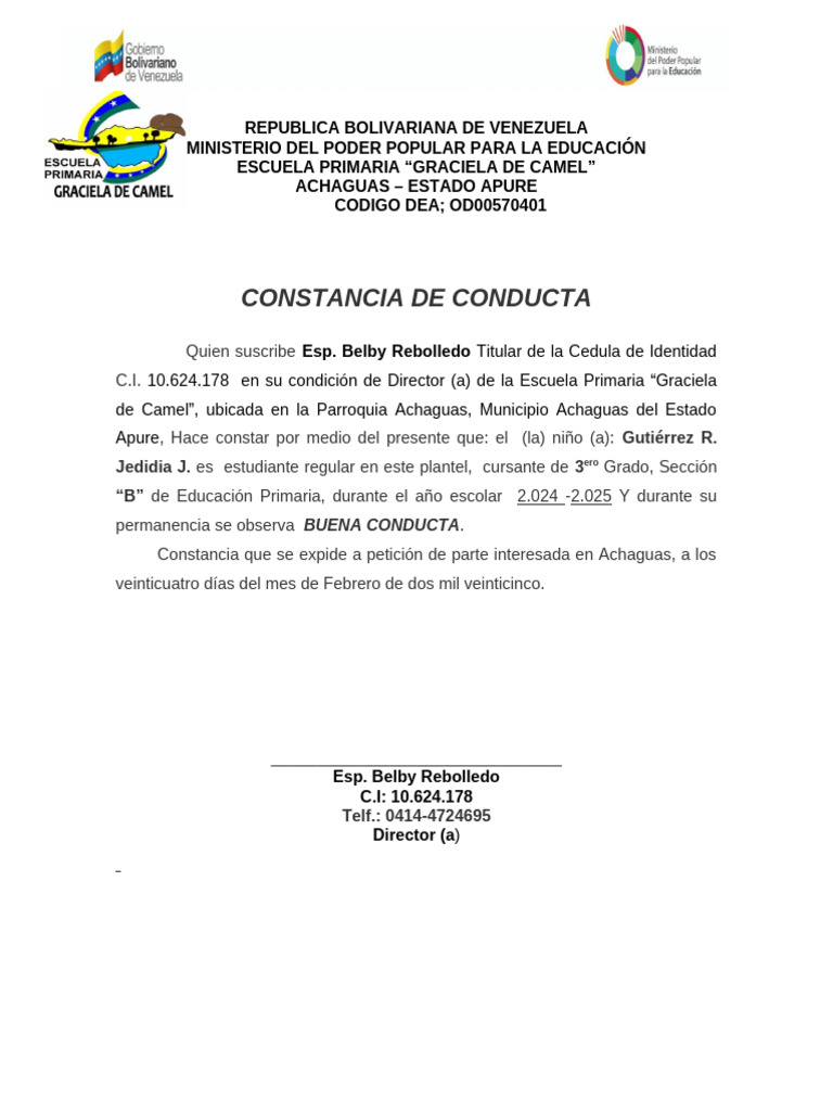 Constancia de Buena Conducta | PDF