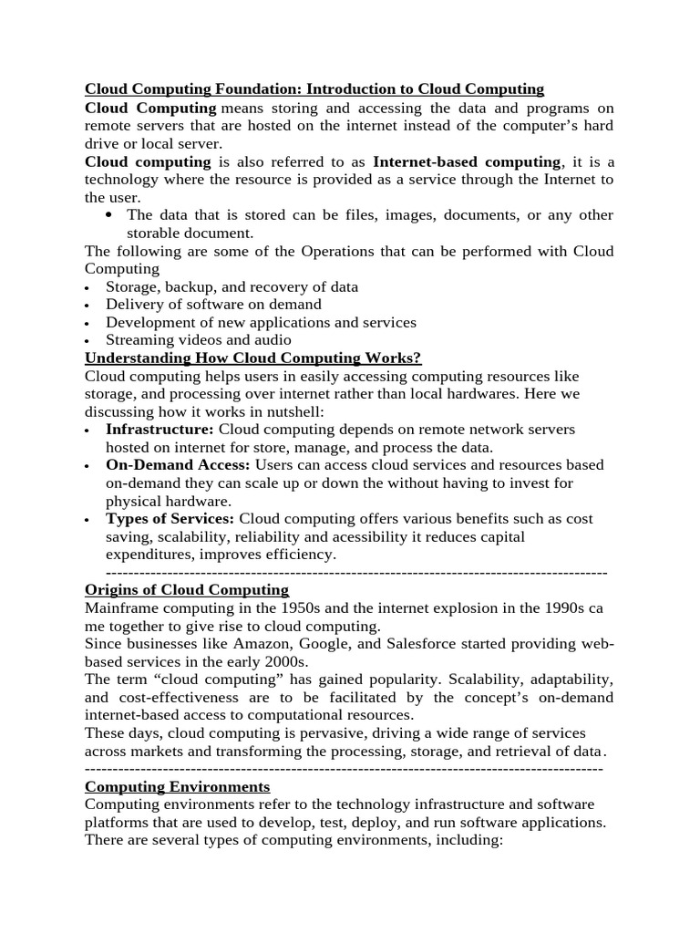 Cloud Computing Unit 1 Notes | PDF | Cloud Computing | Software As A ...