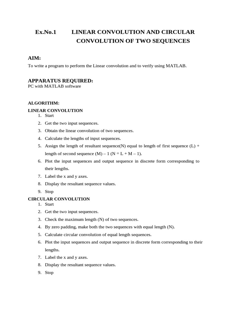Ex 1 Linear and Circular Convolution | PDF | Convolution | Numerical Analysis