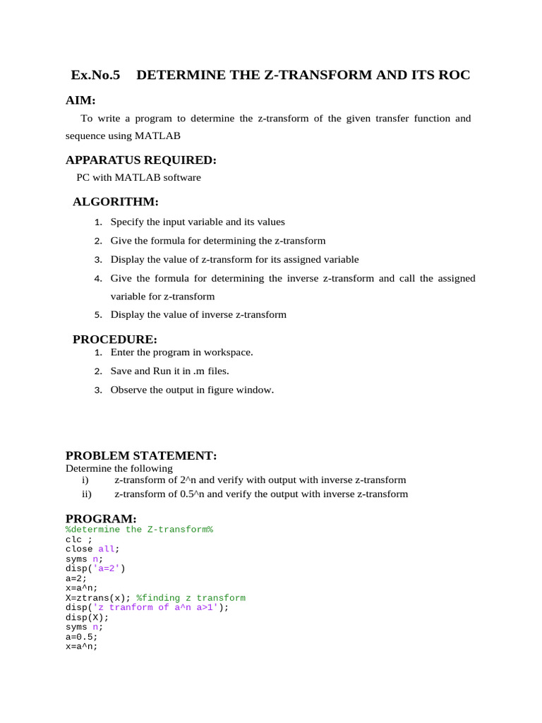 Ex 5 Deterrmine The Z-Transform and Its ROC | PDF