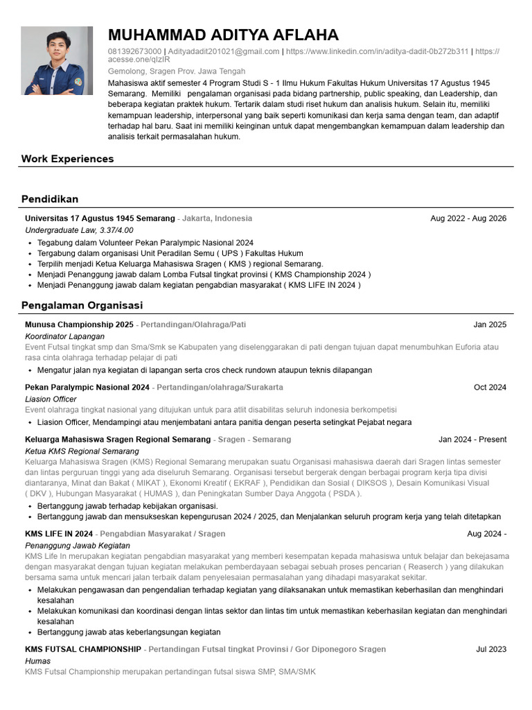 CV Muhammad Aditya Terbaru | PDF