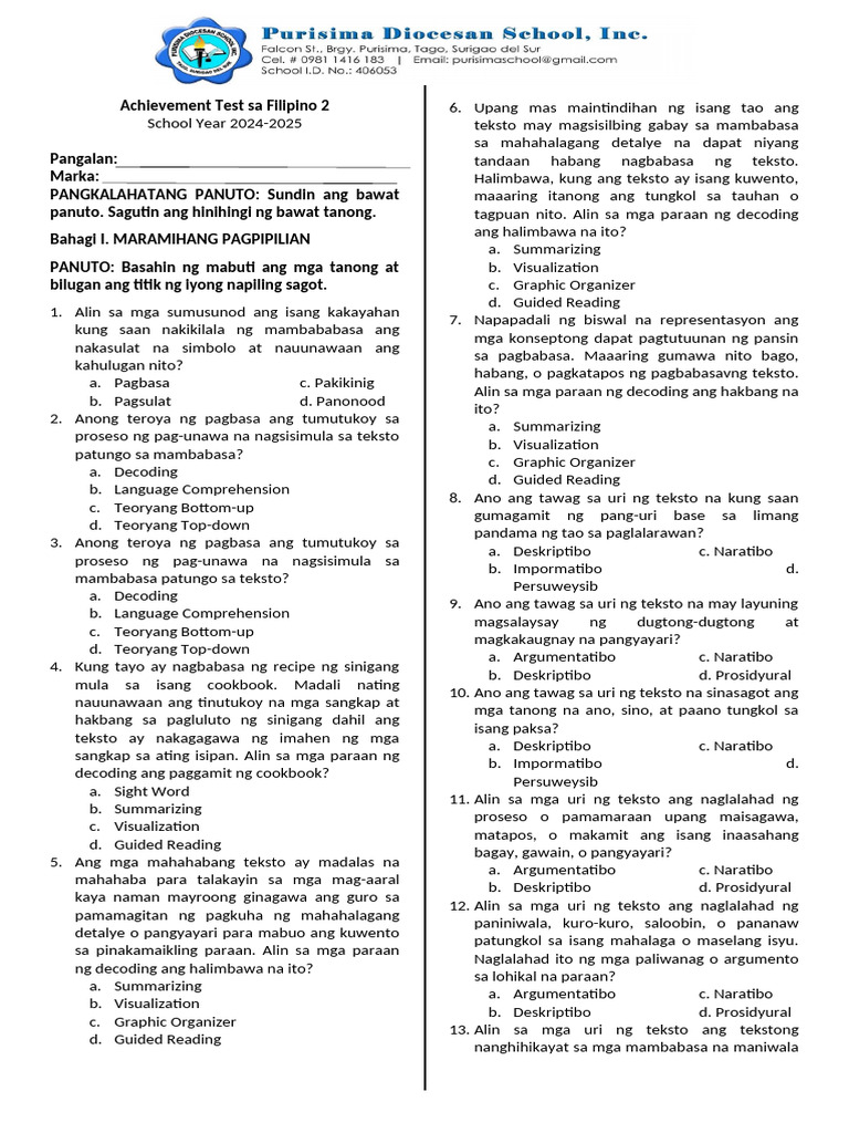 Filipino 2 Achievement | PDF
