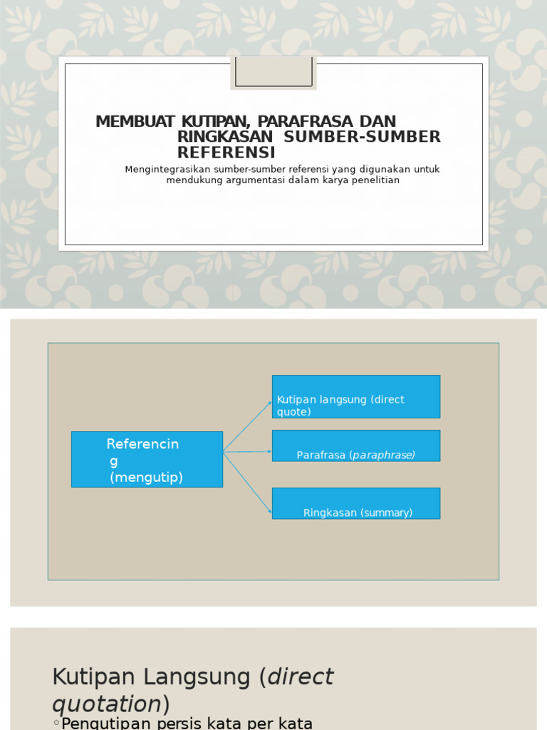 Membuat kutipan, parafrasa dan ringkasan sumber-sumber referensi | PDF