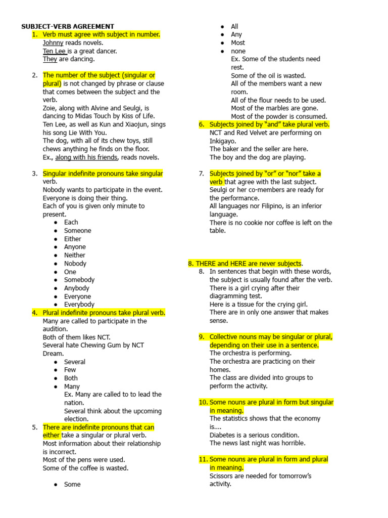 Subject-Verb Agreement | PDF | Grammatical Number | Verb