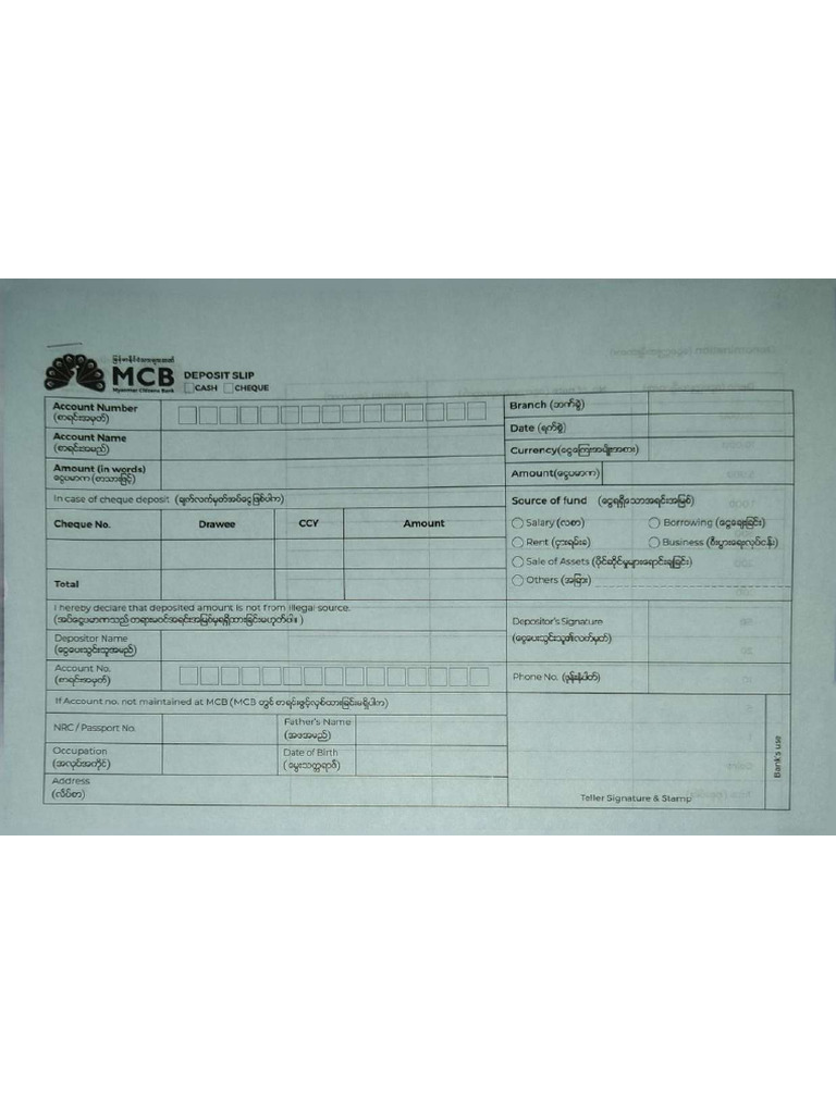 MCB Account Opening Form | PDF