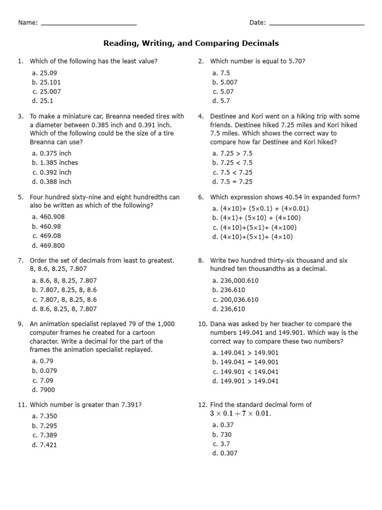 Comparing and Understanding Decimals | PDF | Arithmetic