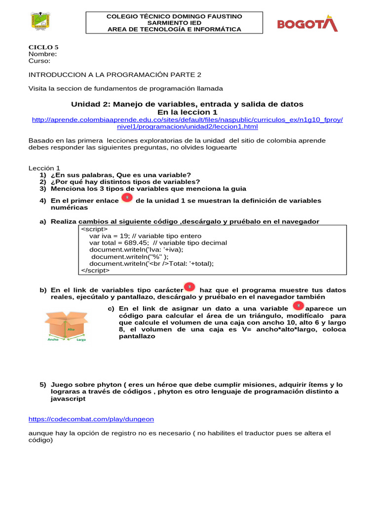 Manejo de Variables, Phyton Entrada y Salida de Datos | PDF | Programación de computadoras ...