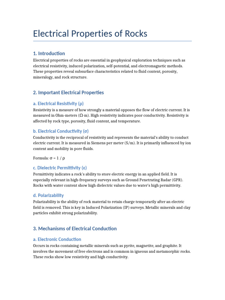 Electrical Properties of Rocks Explained | PDF | Electrical Resistivity ...