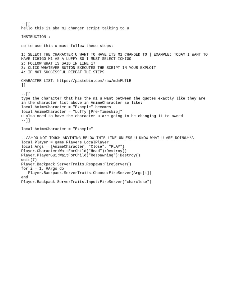 ABA M1 Changer Script Instructions | PDF