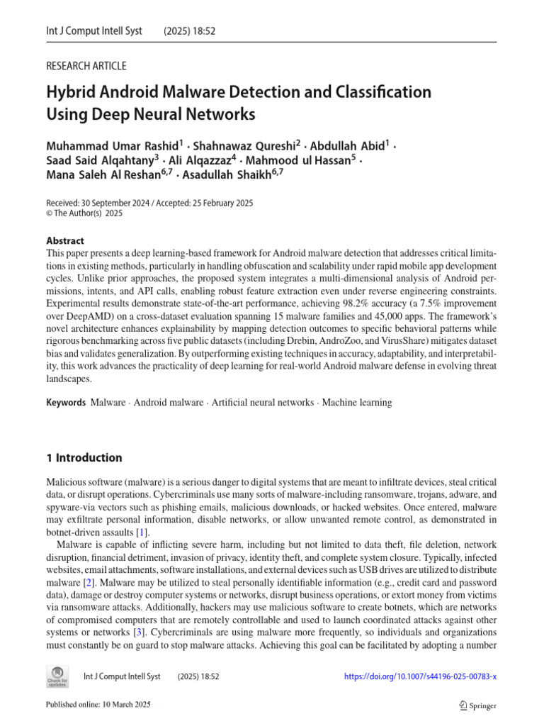 Hybrid Android Malware Detection And Classification Using Deep Neural Networks Pdf Deep