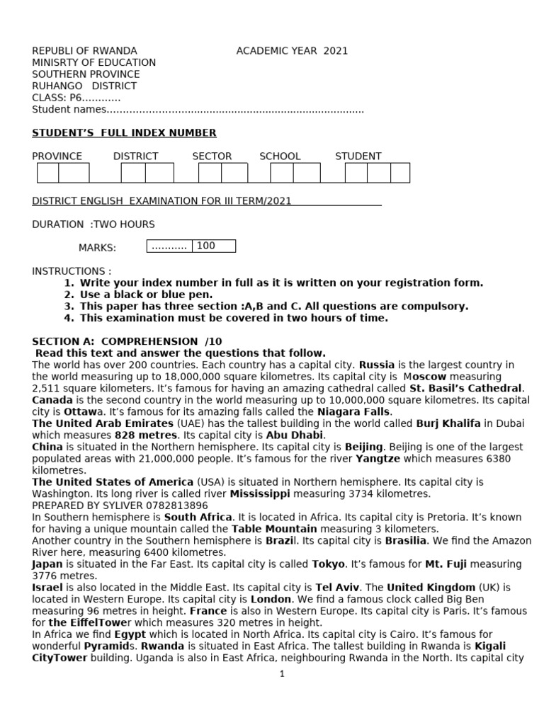 P6 English Examination Paper 2021 | PDF