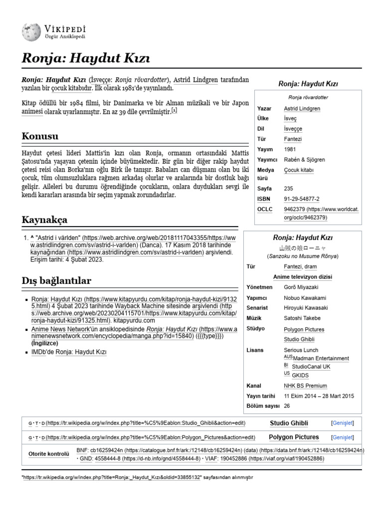 Ronja_ Haydut Kızı - Vikipedi | PDF