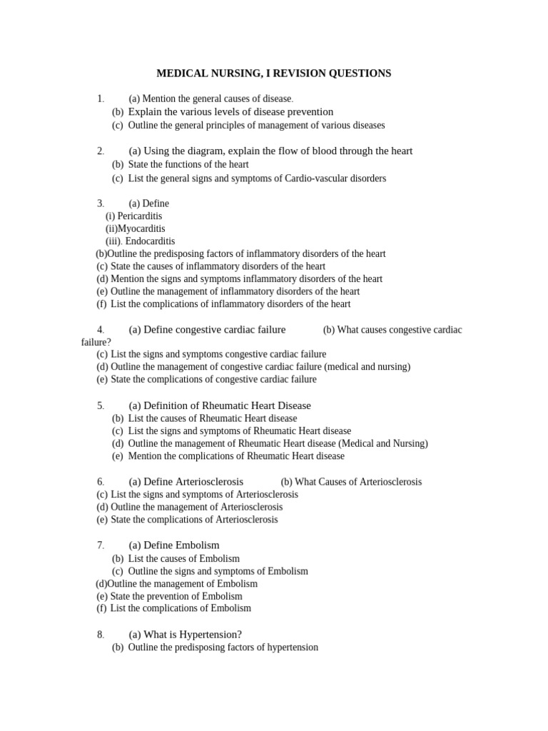 Medical Nursing Revision Questions | PDF | Bronchitis | Heart