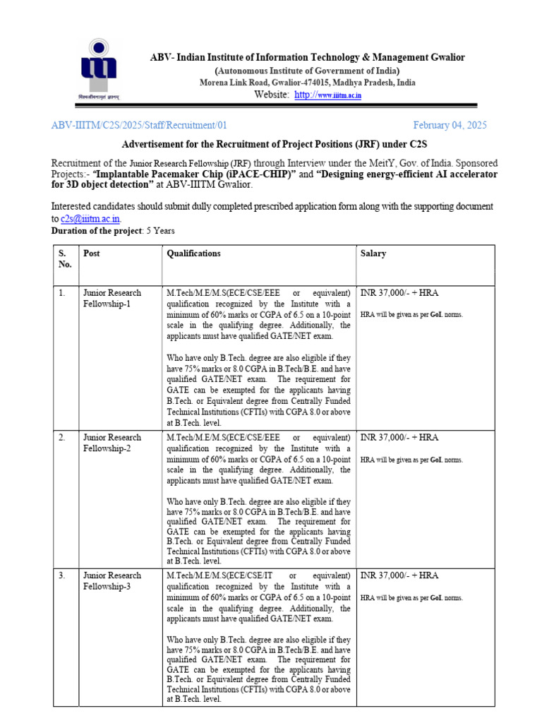 C2S JRF Advertisement 2025 | PDF | Qualifications | Engineering
