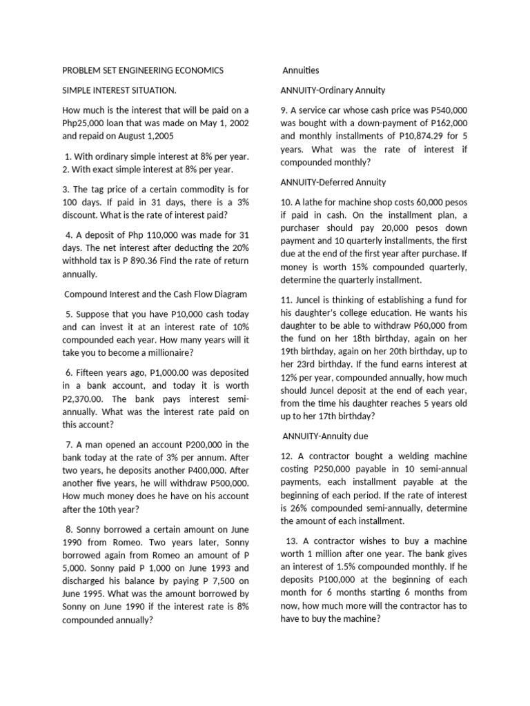 Probset Engineering Economics | PDF | Depreciation | Interest