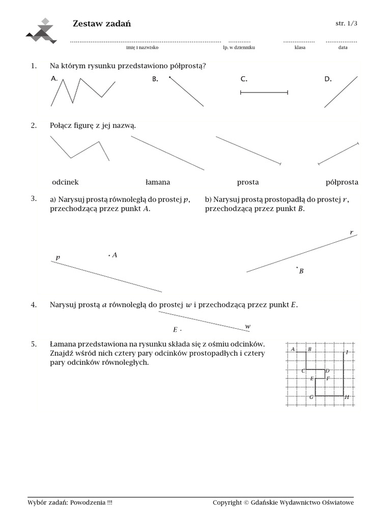 Zestaw Zadań Do Treningu Przed Sprawdzianem - Klasa 4a Figury Geometryczne | PDF
