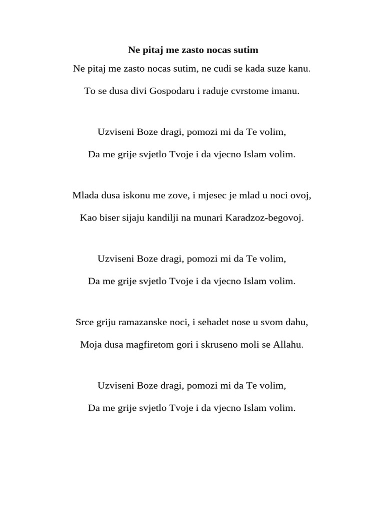 Ne Pitaj Me Zasto Nocas Sutim | PDF