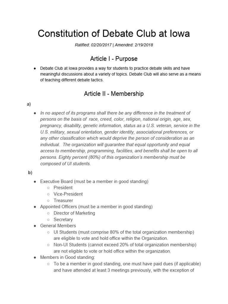 Constitution - Debate Club | PDF | Ratification | Vice President Of The ...