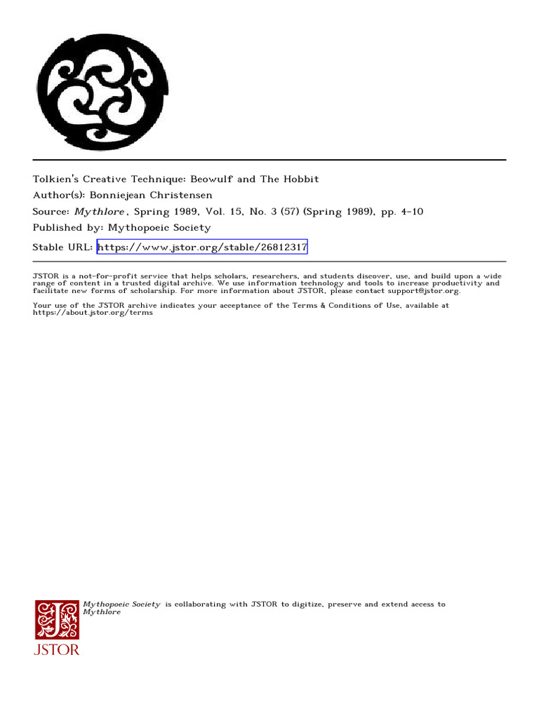 Tolkien's Creative Technique - Beowulf and The Hobbit | PDF | The ...