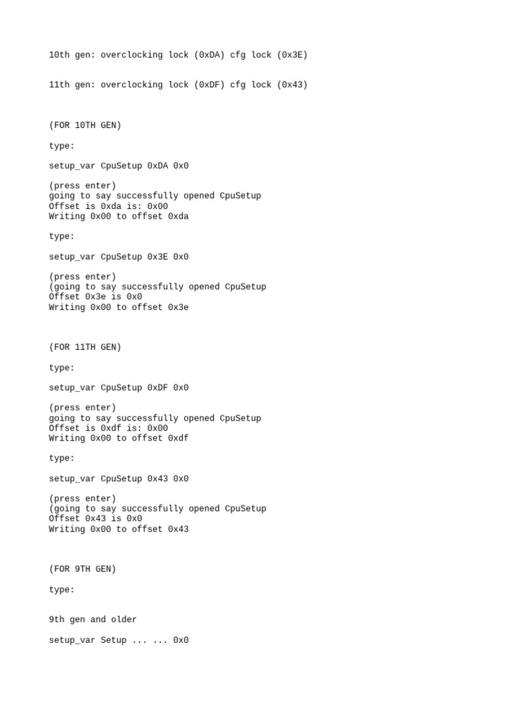 BIOS CFG Lock Setup for Intel CPUs | PDF