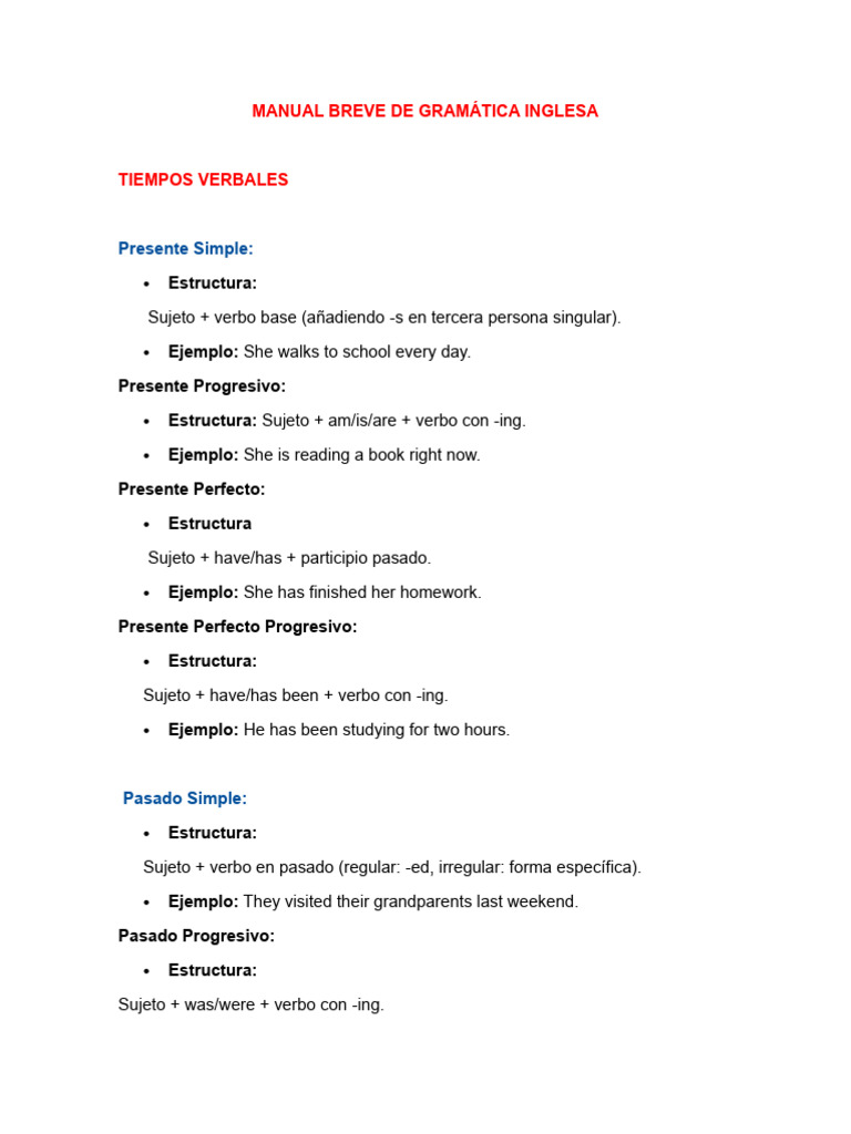 Manual Breve de Gramática Inglesa | PDF | Gramática inglesa | Gramática