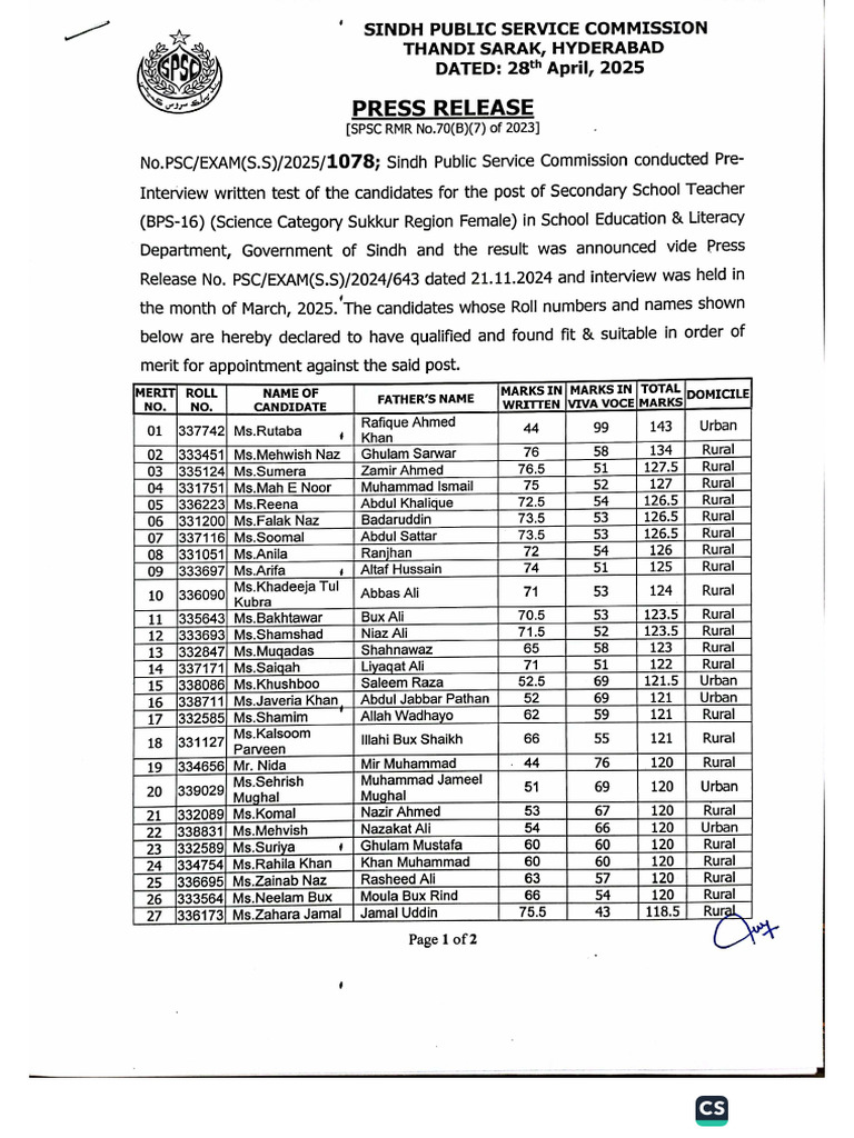SST - S - F - Sukkur | PDF