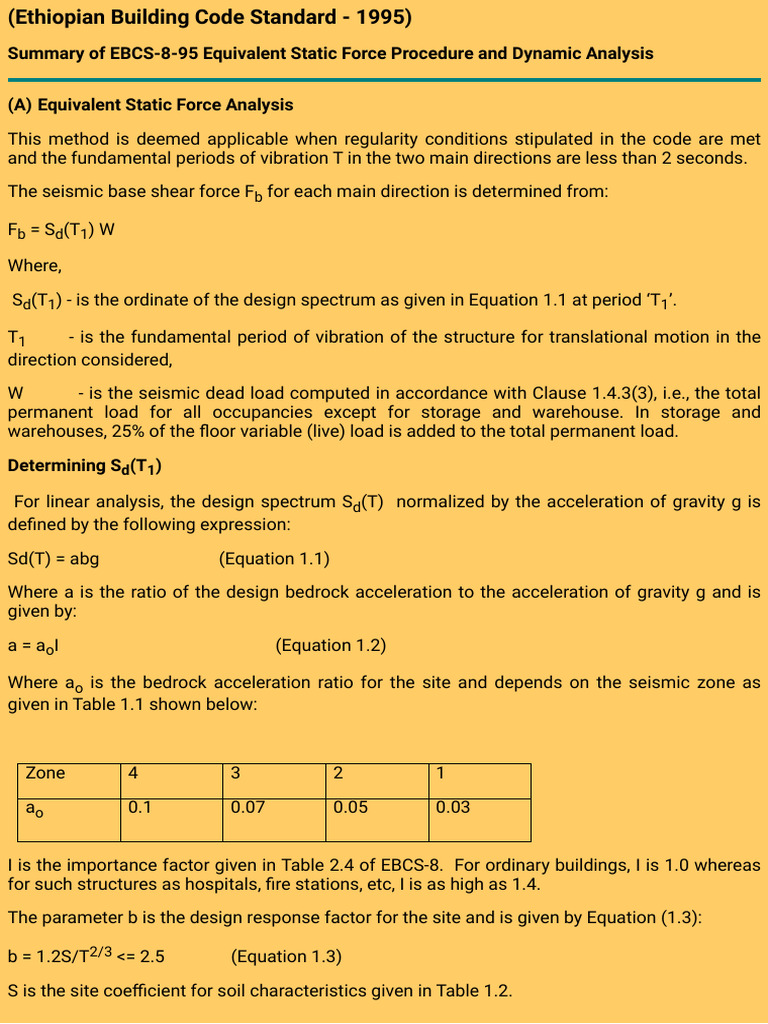(Ethiopian Building Code Standard - Seismic - 1995 | PDF | Force ...