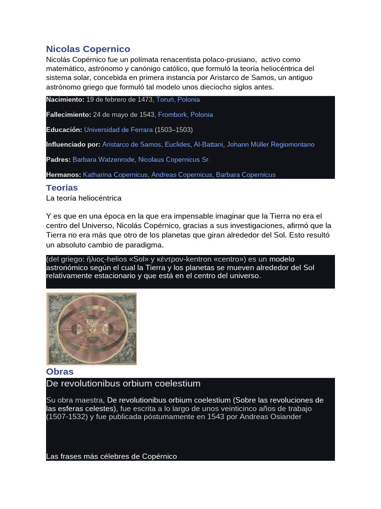 Nicolas Copernico | PDF | Nicolás Copérnico | Astronomía