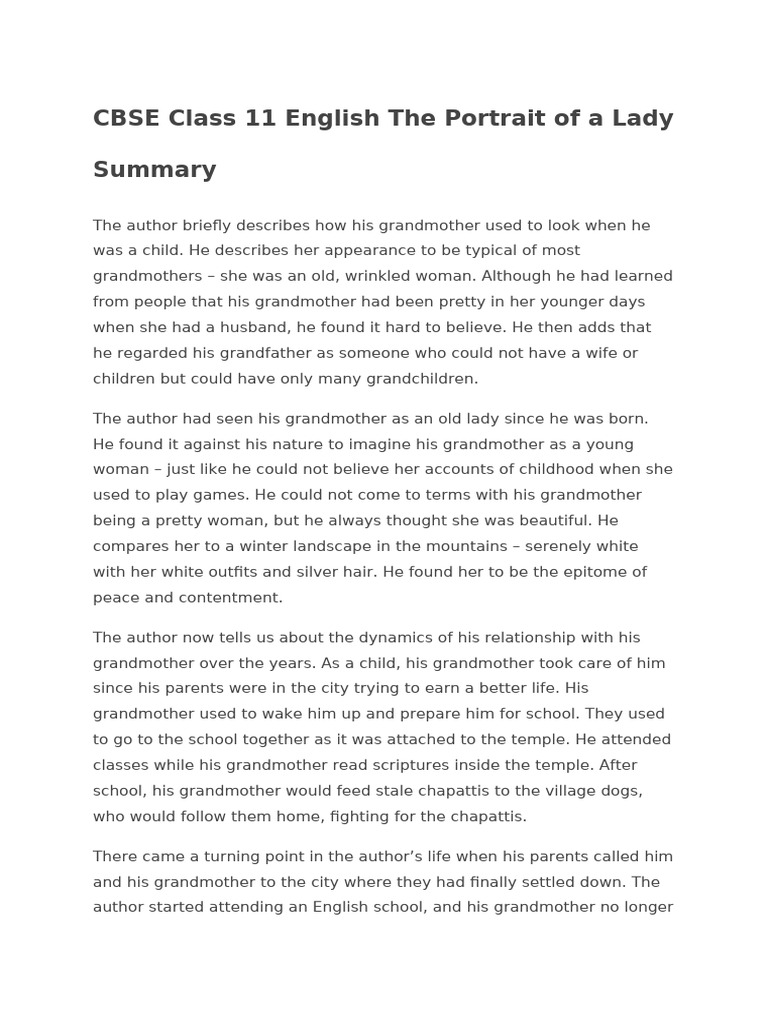 Class 11 English CH - The Potrait of A Lady | PDF | Grandparent