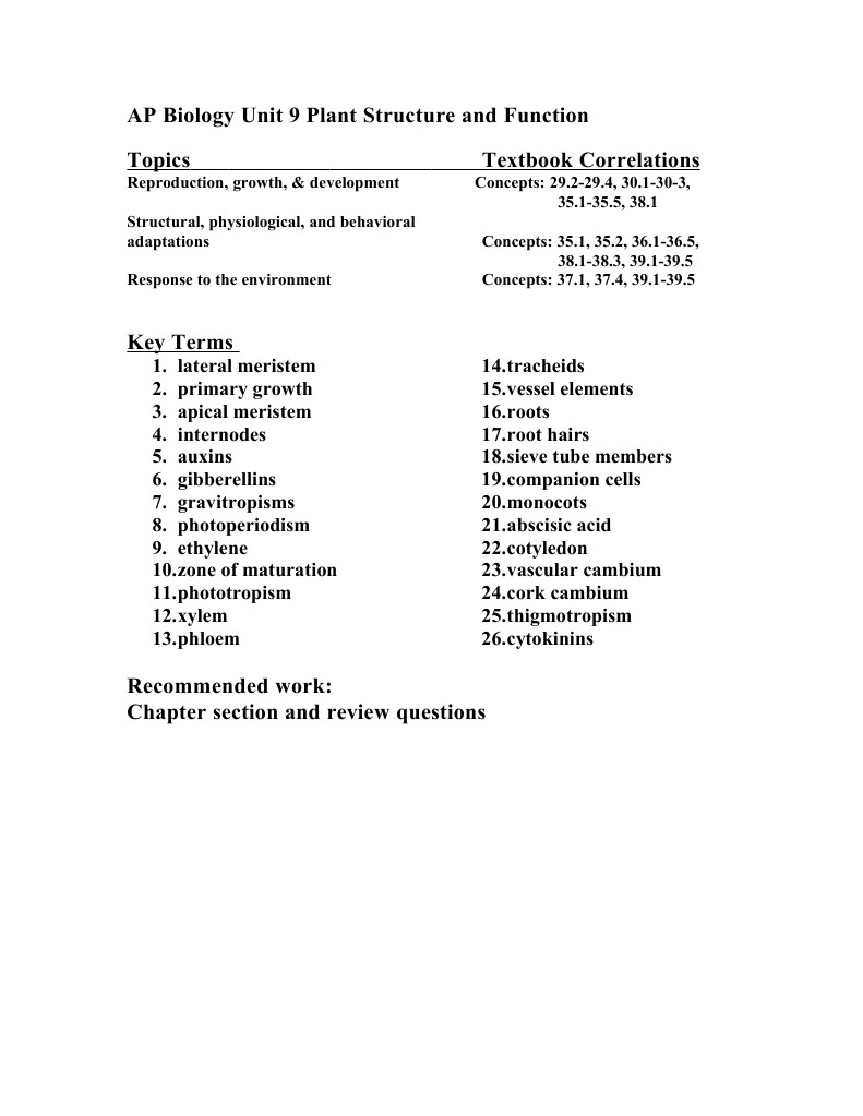 AP Biology Unit 9: Plant Structure & Function | PDF | Plant Stem | Leaf