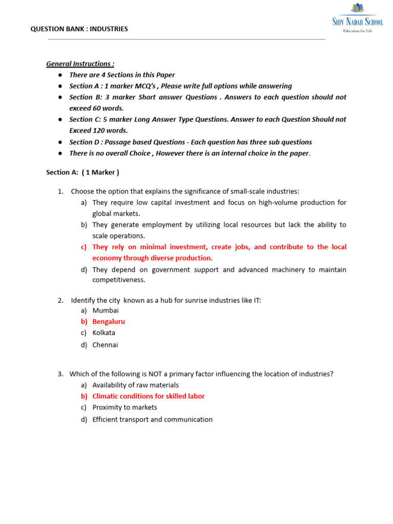 Grade 8 - Marking Scheme - Industries | PDF | Economies